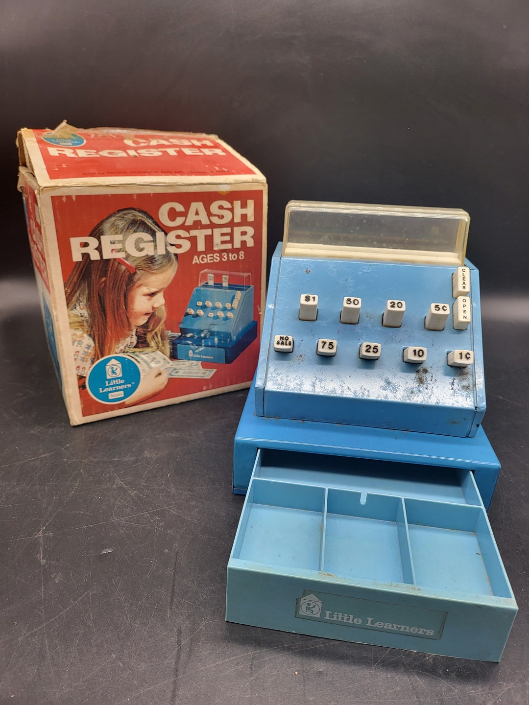 Vintage Sears Little Learner's Toy Cash Register W/ Orig Box 6.5"x6.5 ...