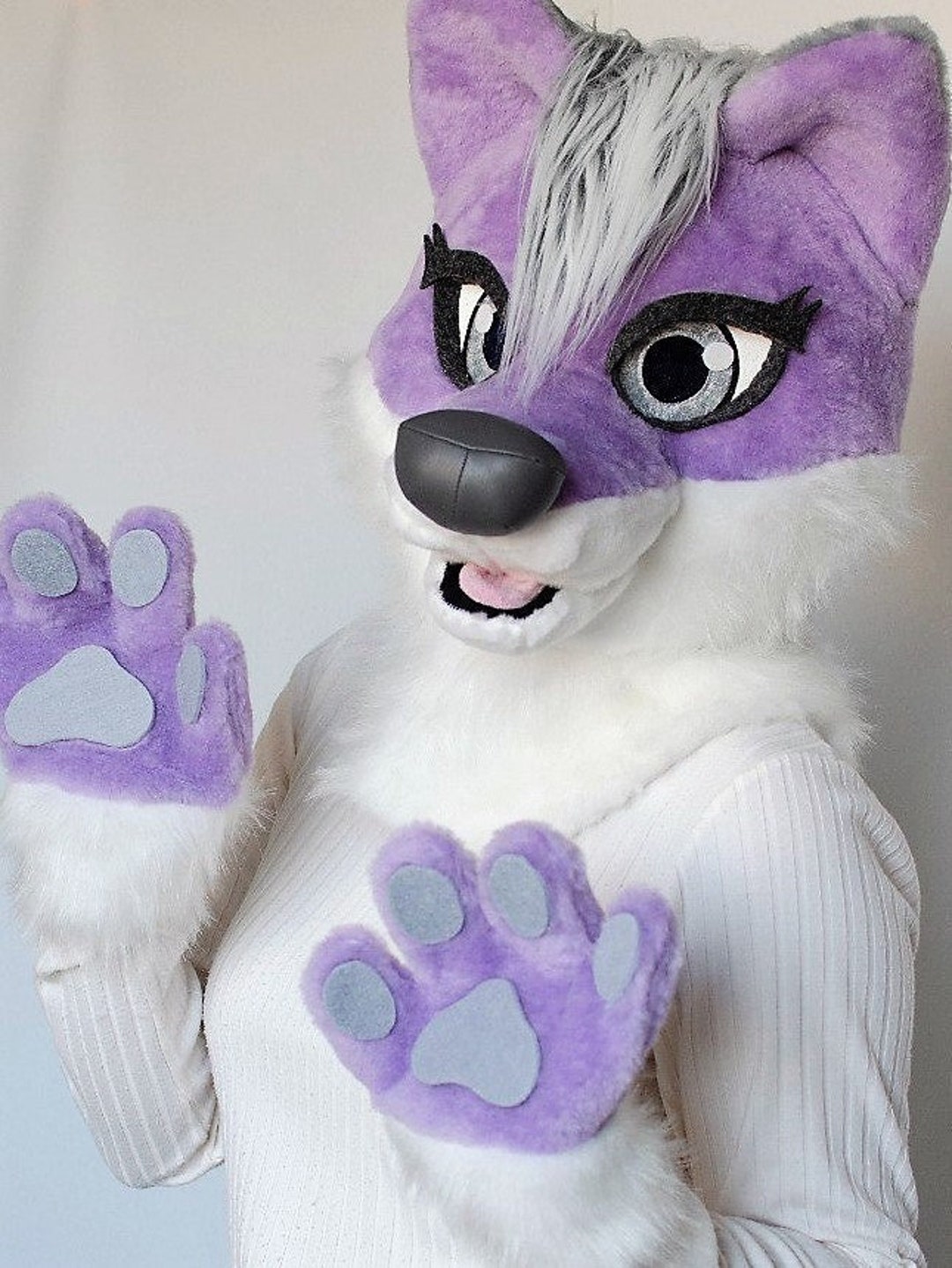 Premade Wolf Fursuit Head and Hand Paws, Lilac Wolf Fursuit Partial for Girls, Fursuit Head for ...