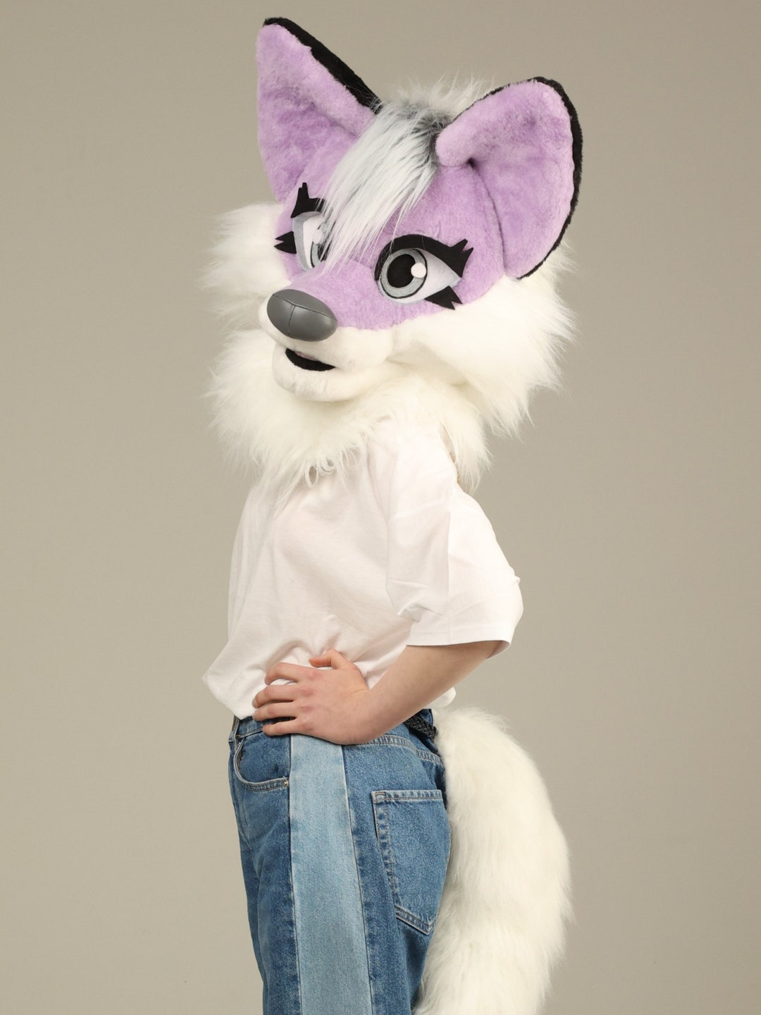 Premade Wolf Fursuit Head and Tail, Lavender Pink Furry Mask ...