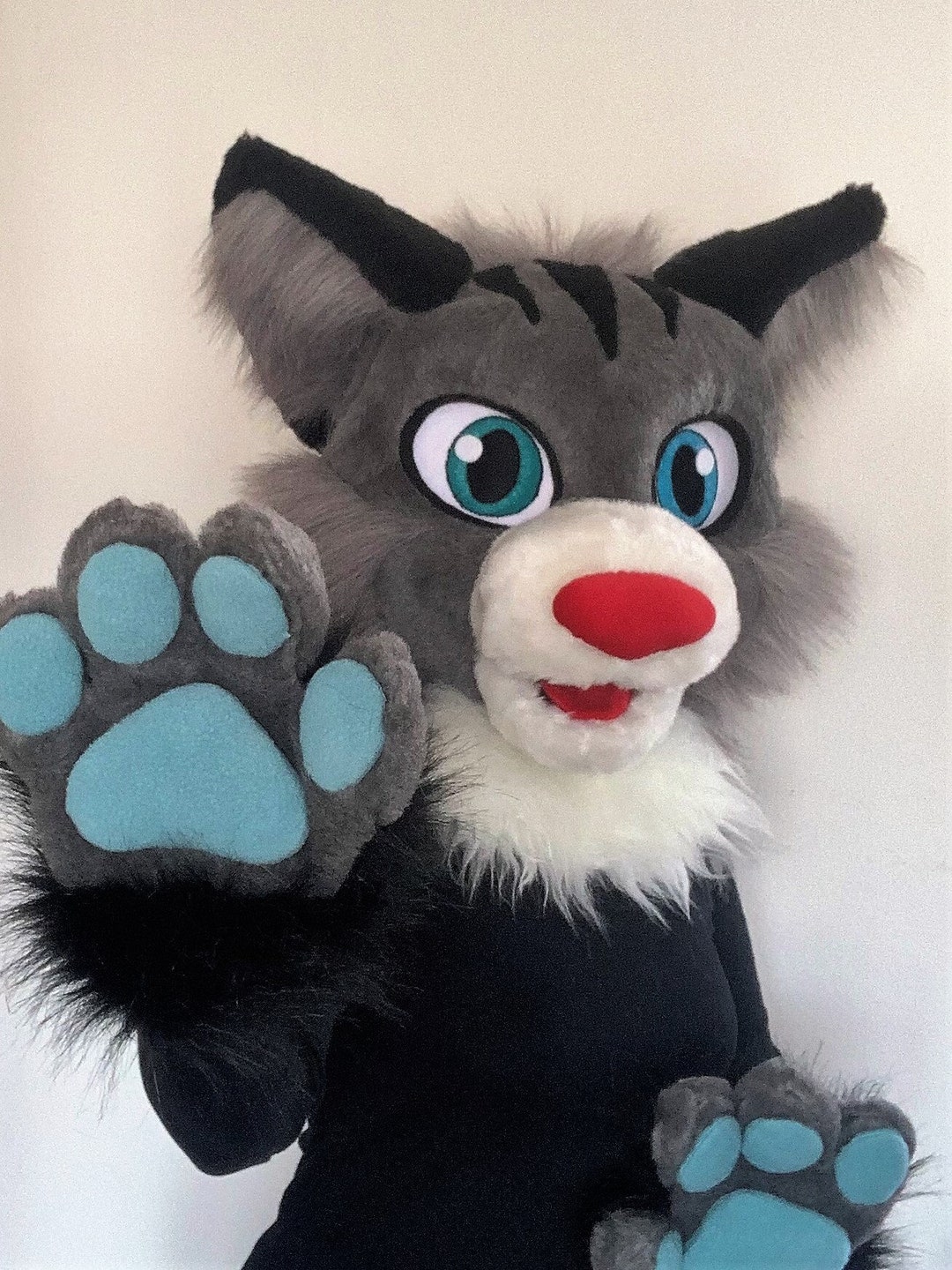 Premade Cat Fursuit Head and Hand Paws, Fursuit Partial Grey Cat ...