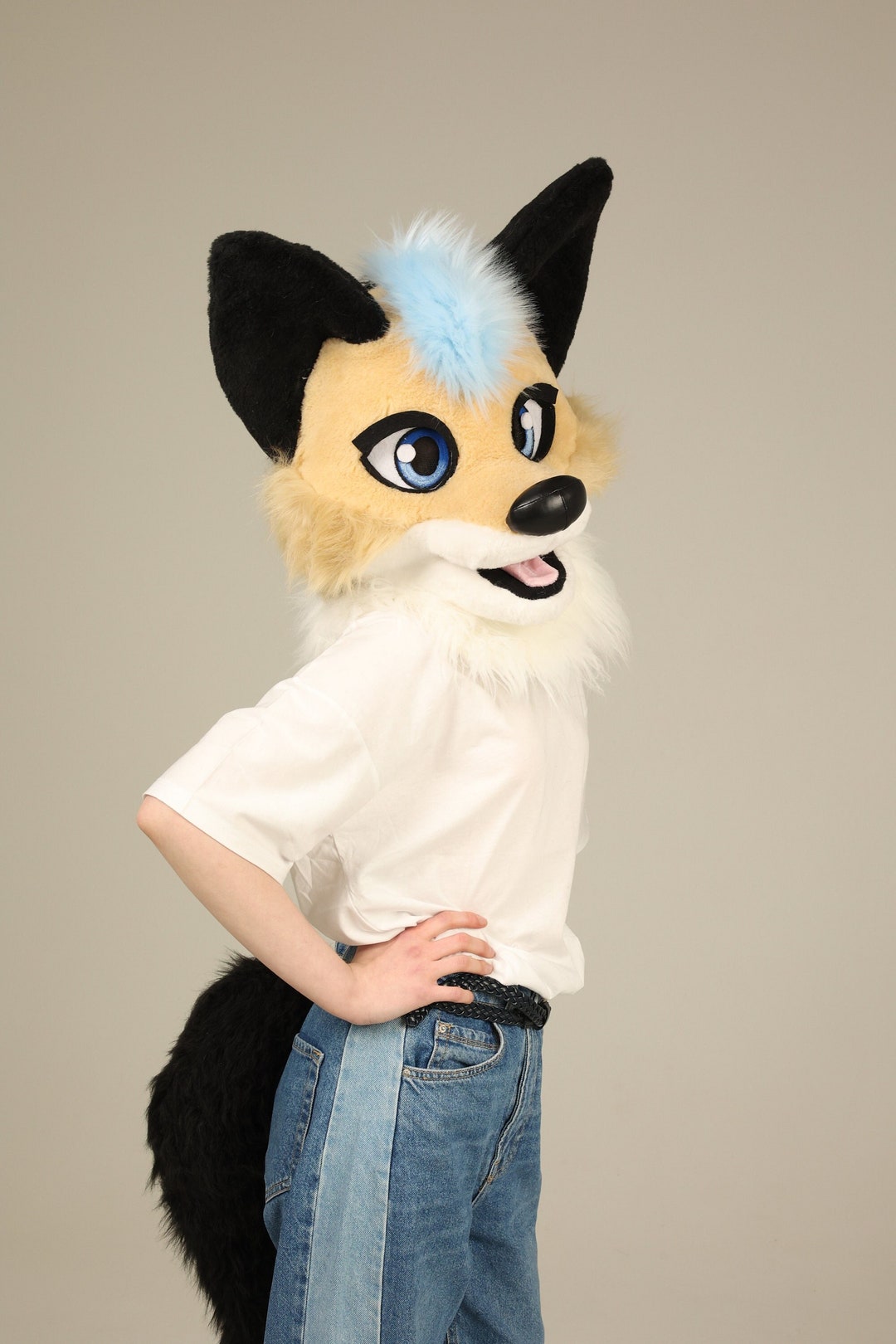 Premade Fox Fursuit Head and Hand Paws, Beige Fox Fursuit Partial, Fox ...