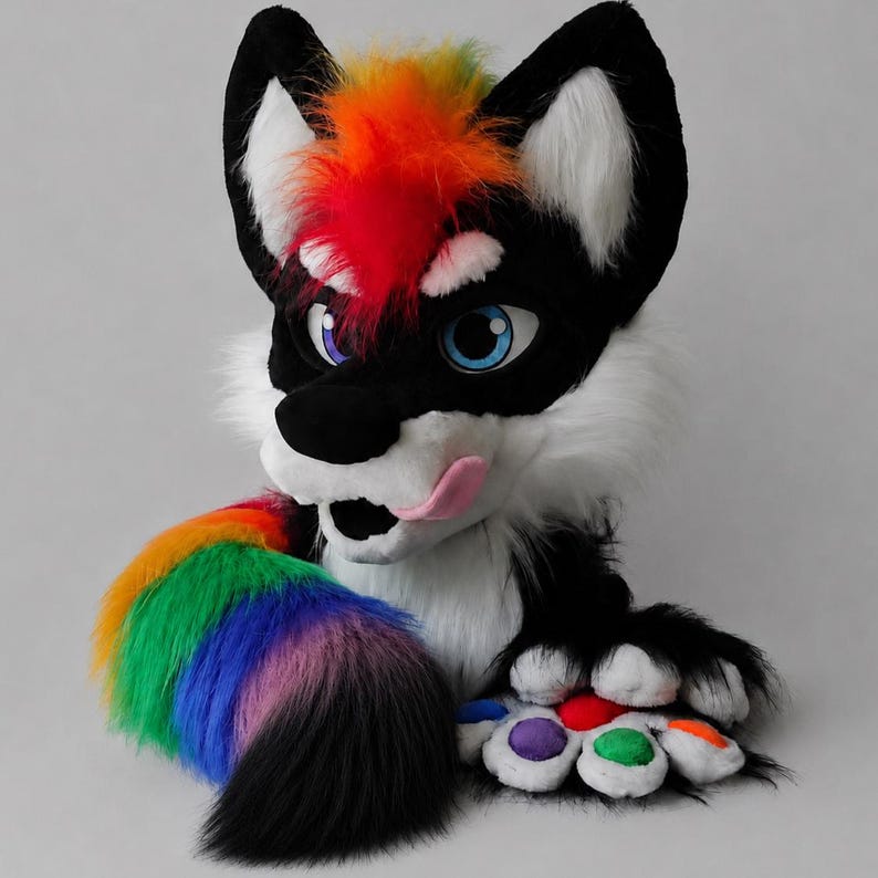 Premade Rainbow Wolf Fursuit Head, Hand Paws, Tail - Etsy UK