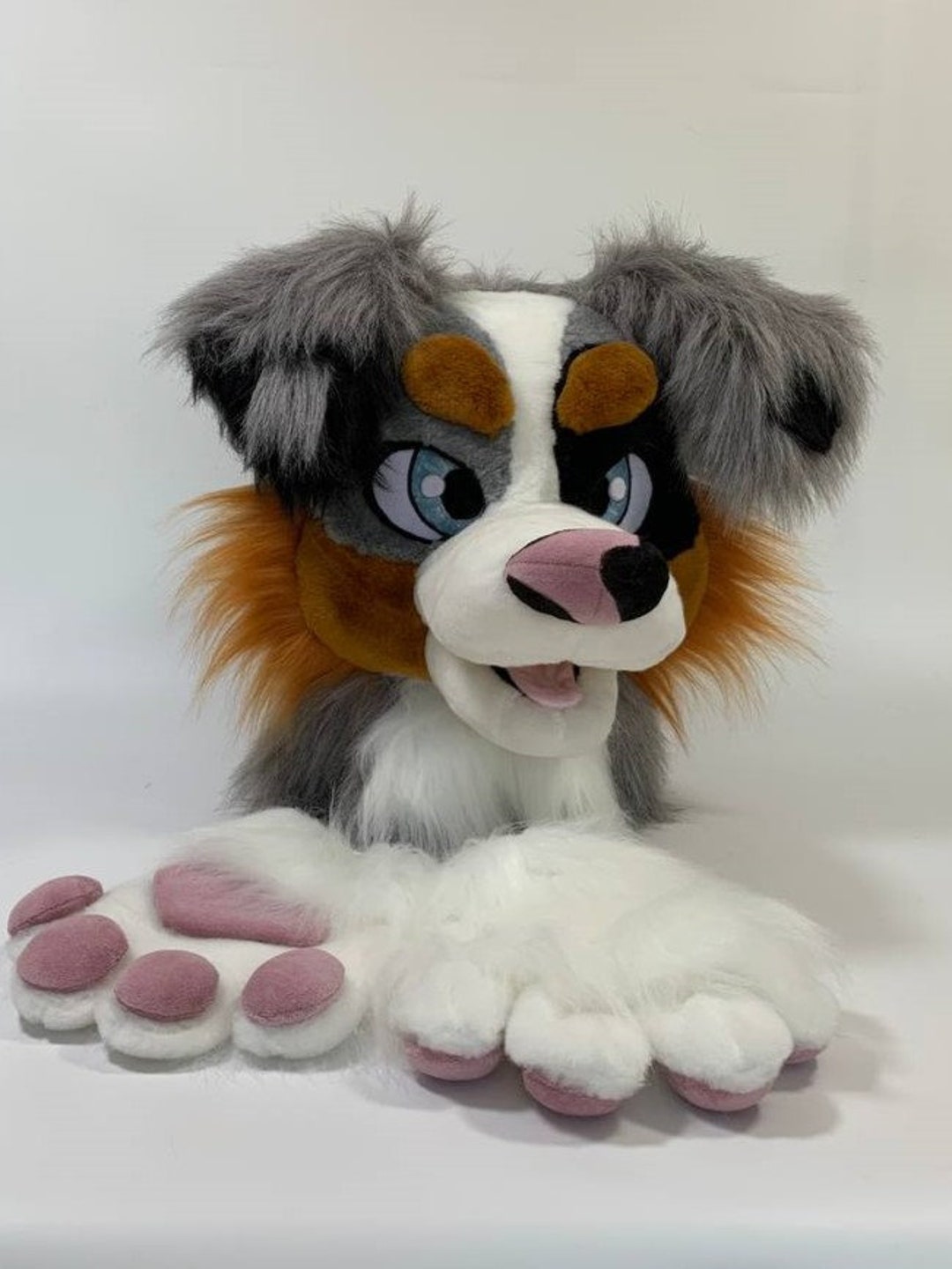 Premade Dog Fursuit Head and Hand Paws, Grey Australian Shepherd ...