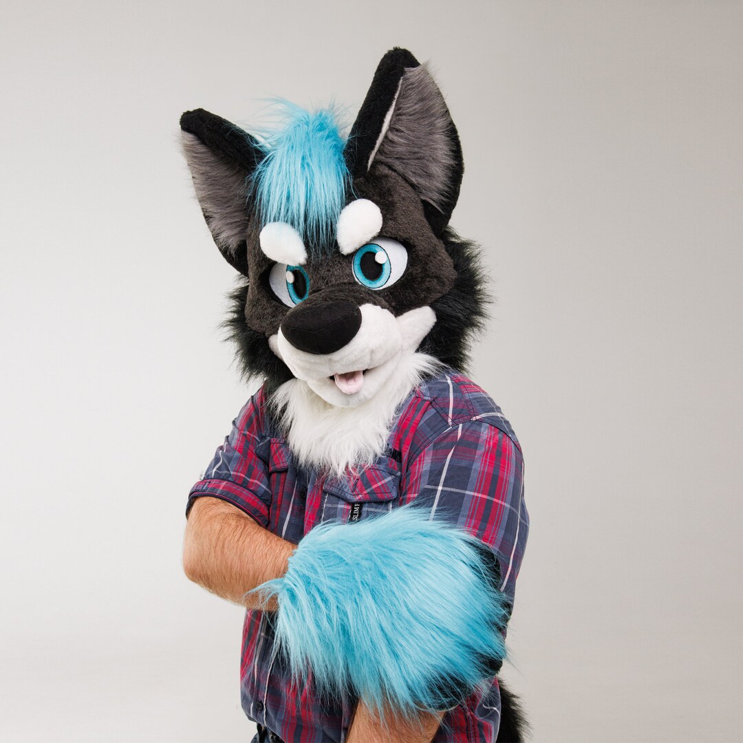 Wolf Fursuit XL Size Head and Hand Paws Made to Order, Grey Teal ...