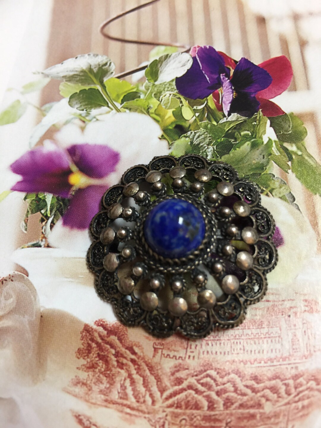 Antique 925 Sterling Silver Lapis Lazuli Turkish Brooch - Etsy