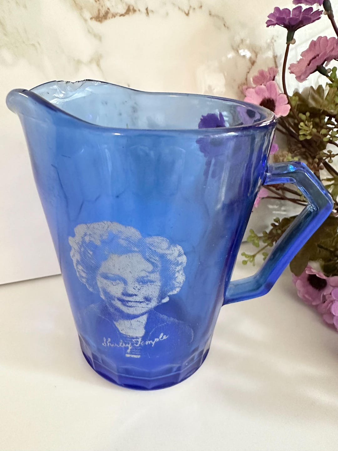 Shirley Temple Pitcher, Hazel Atlas Blue Pitcher - Etsy