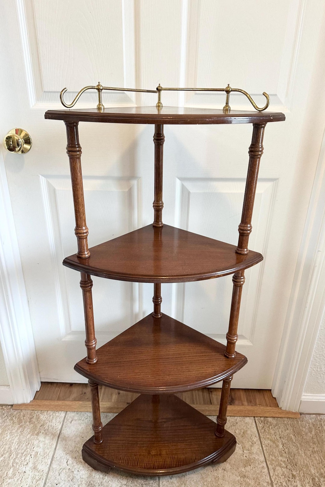 MCM Corner Shelf, Brass & Wood Etagere - Etsy