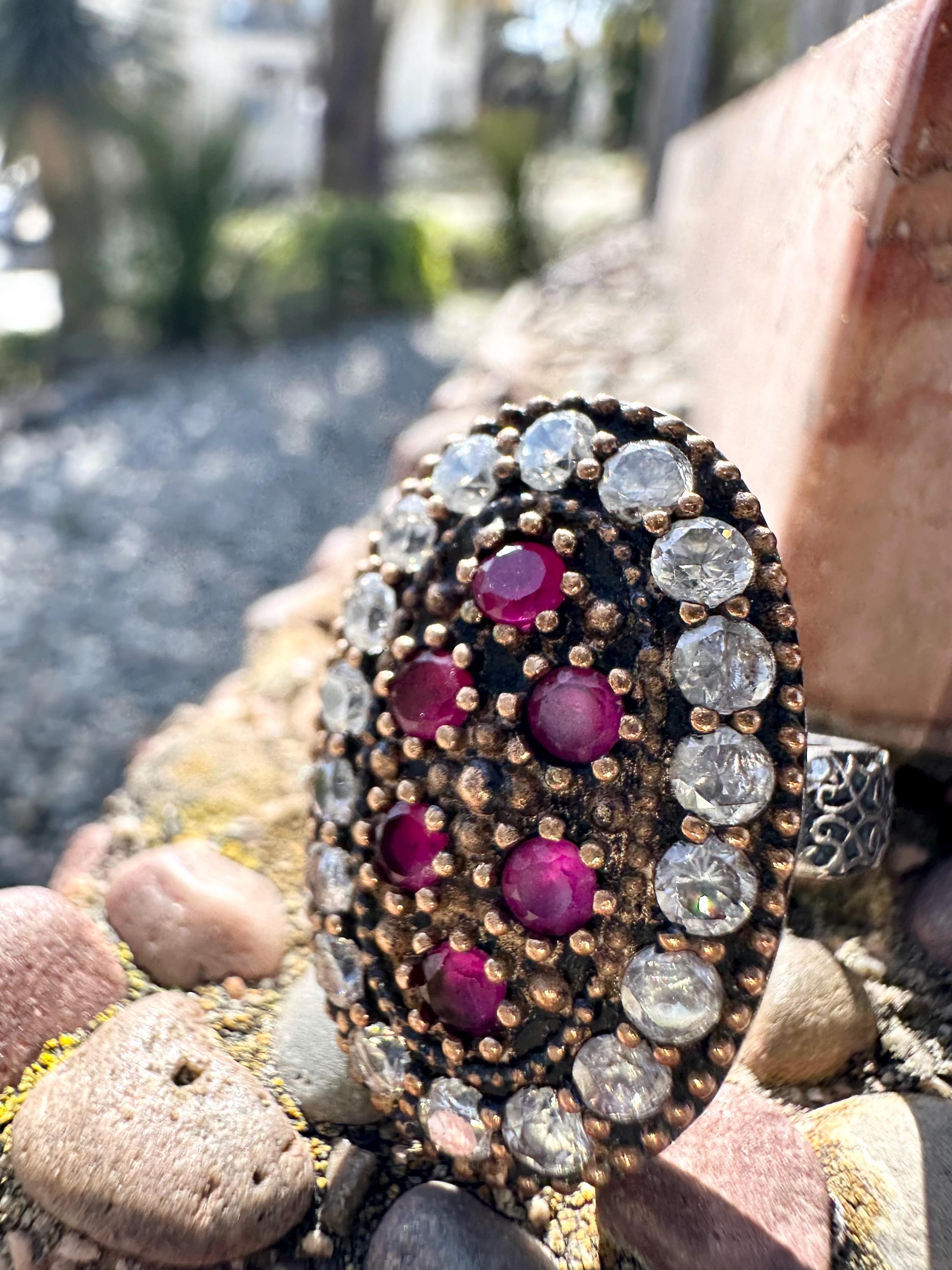 Vintage Turkish Hurrem Ring: Sterling Silver, Ruby & Cubic Zirconia ...