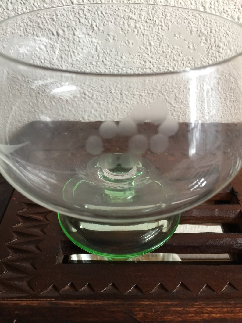 Green Crystal Glass Stem Etched Goblet - Etsy