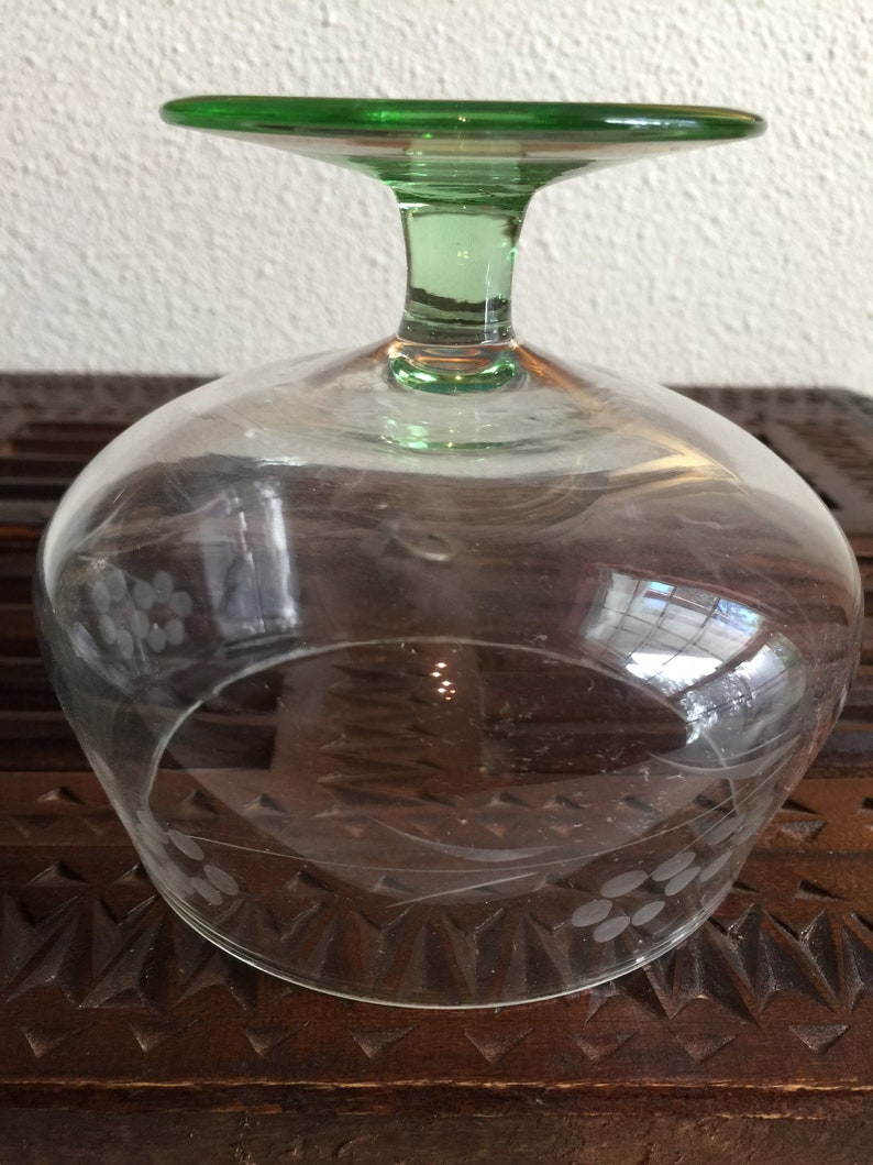 Green Crystal Glass Stem Etched Goblet - Etsy