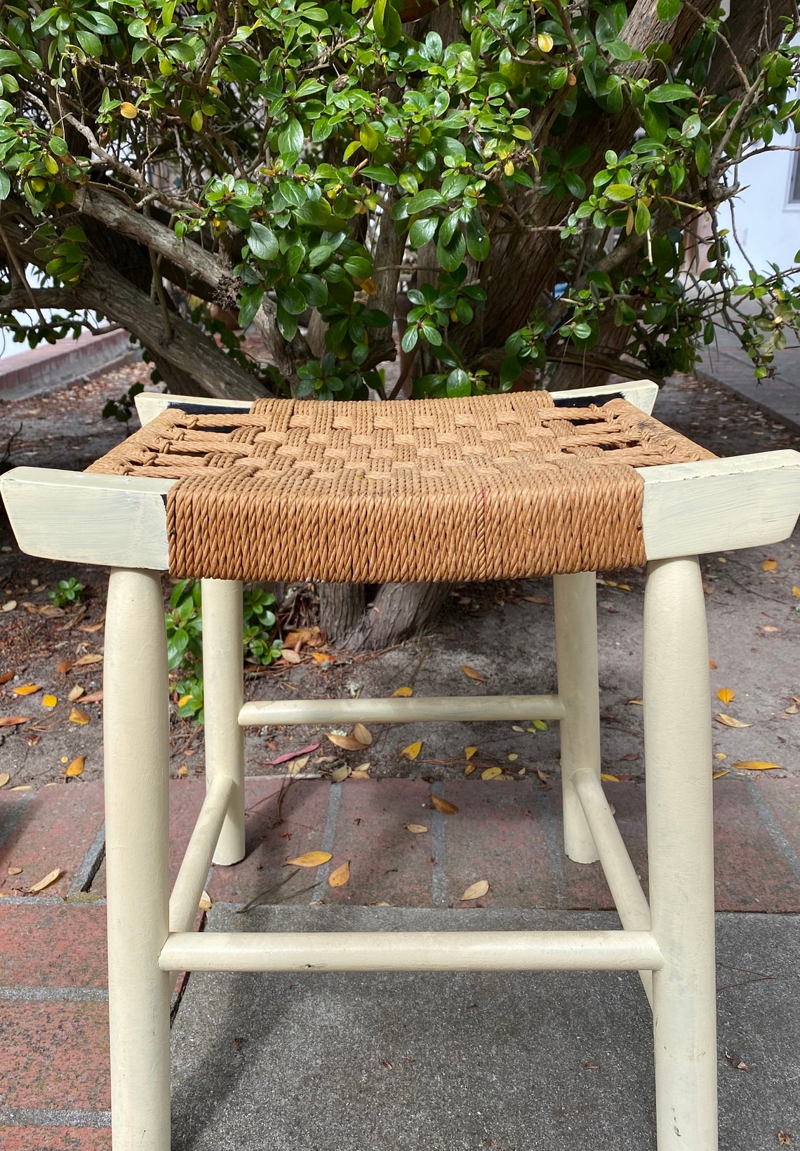 Rattan Wood Stool French Wicker Stool Braid Straw Bench - Etsy