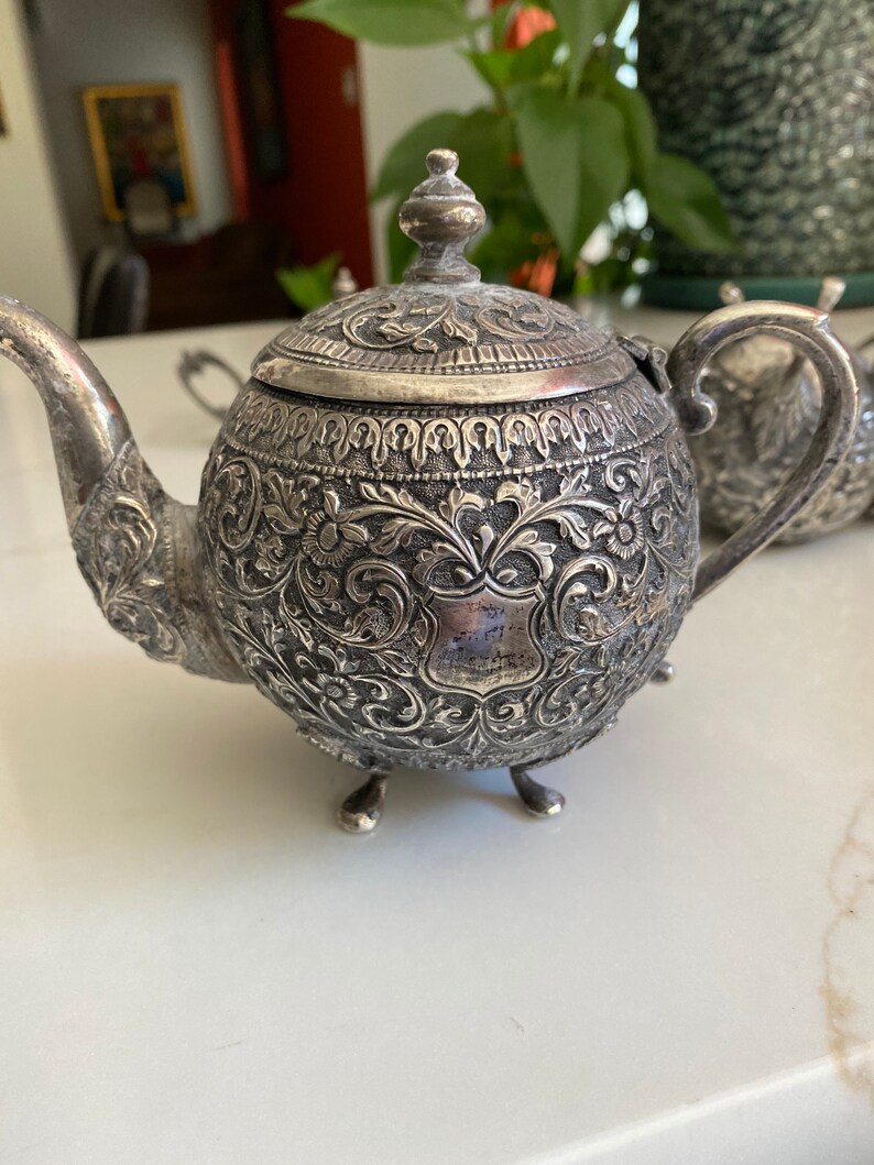 Antique Tea Set Indian Kutch Silver Hunting Scene Theme - Etsy