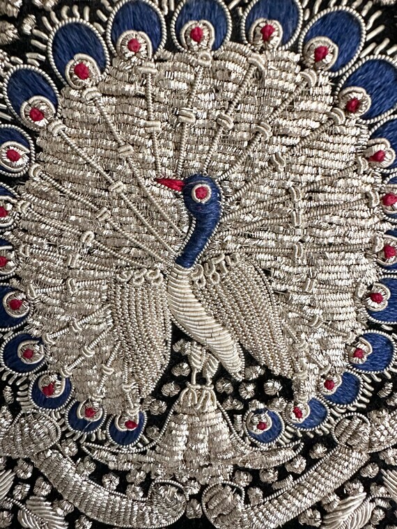 Peacock Zardozi Clutch, Metal Thread Embroidery - Gem