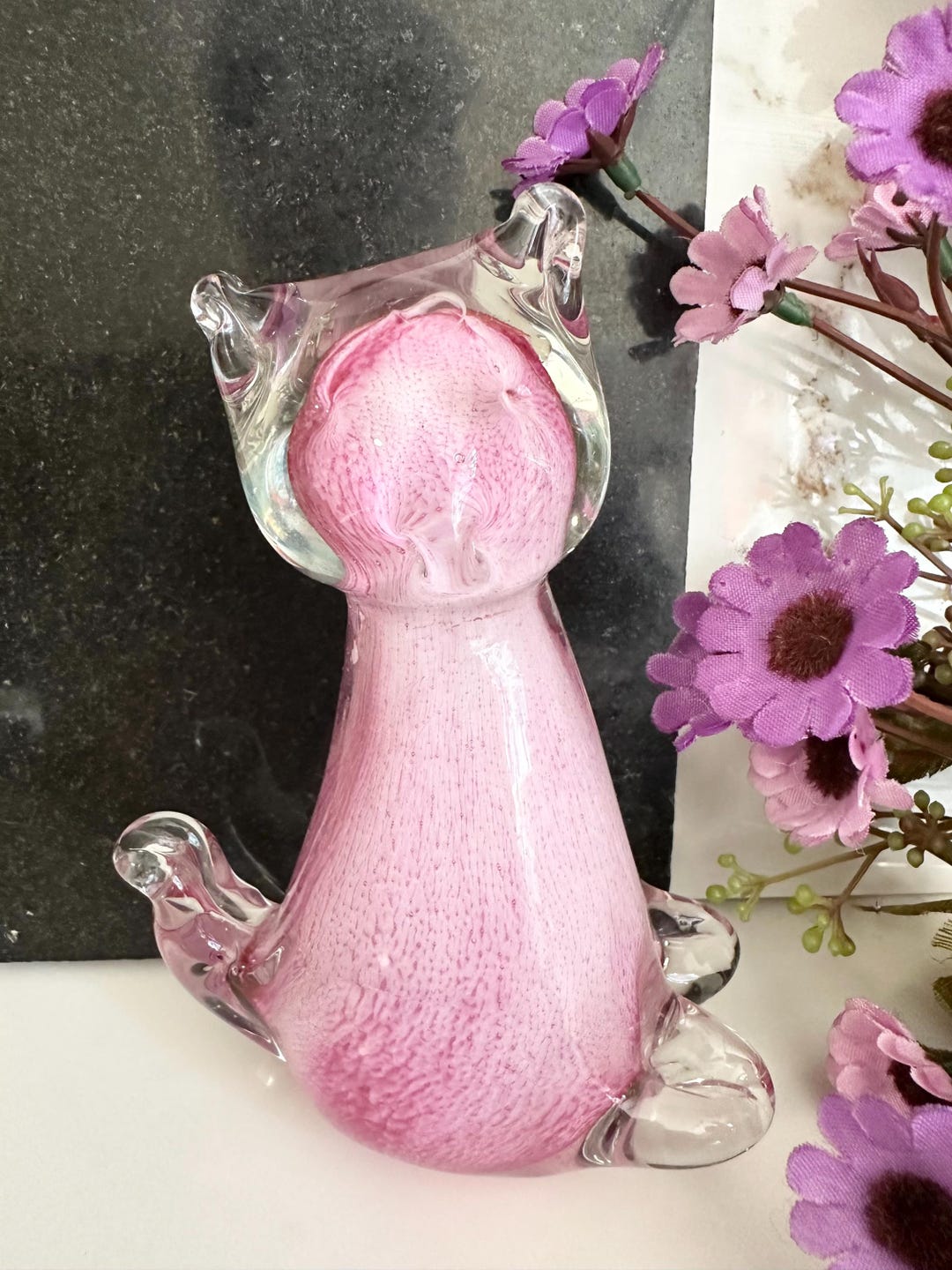 Pink Murano Cat, Glass Cat Figurine - Etsy