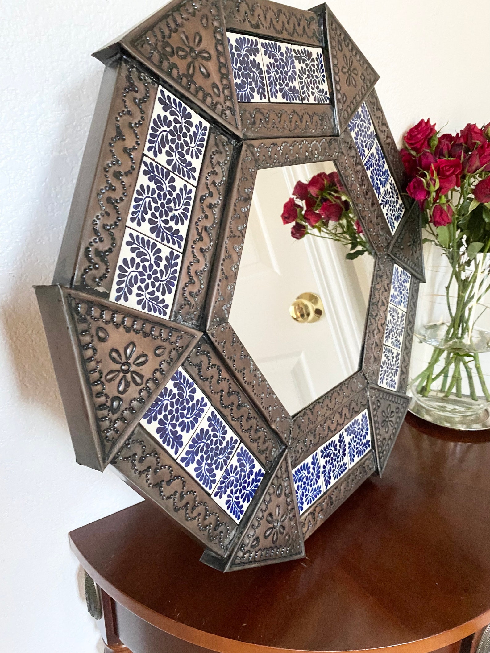Mexican Tile Mirror Punched Metal Mirror - Etsy