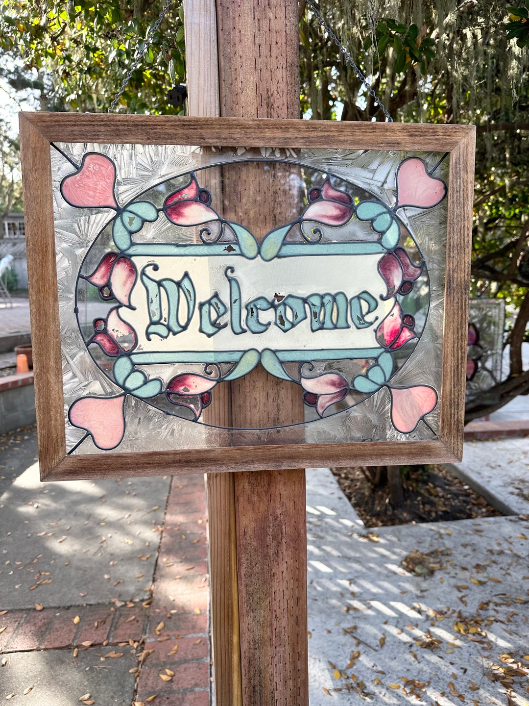 Vintage Welcome Sign, Stained Glass Hanging - Etsy