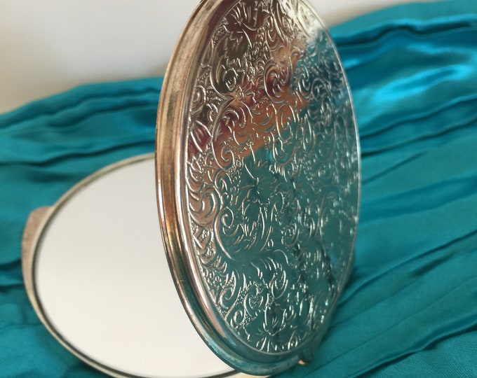 Vintage Silver Plated Compact Mirror, 1994 Silver Plated Pocket Mirror ...