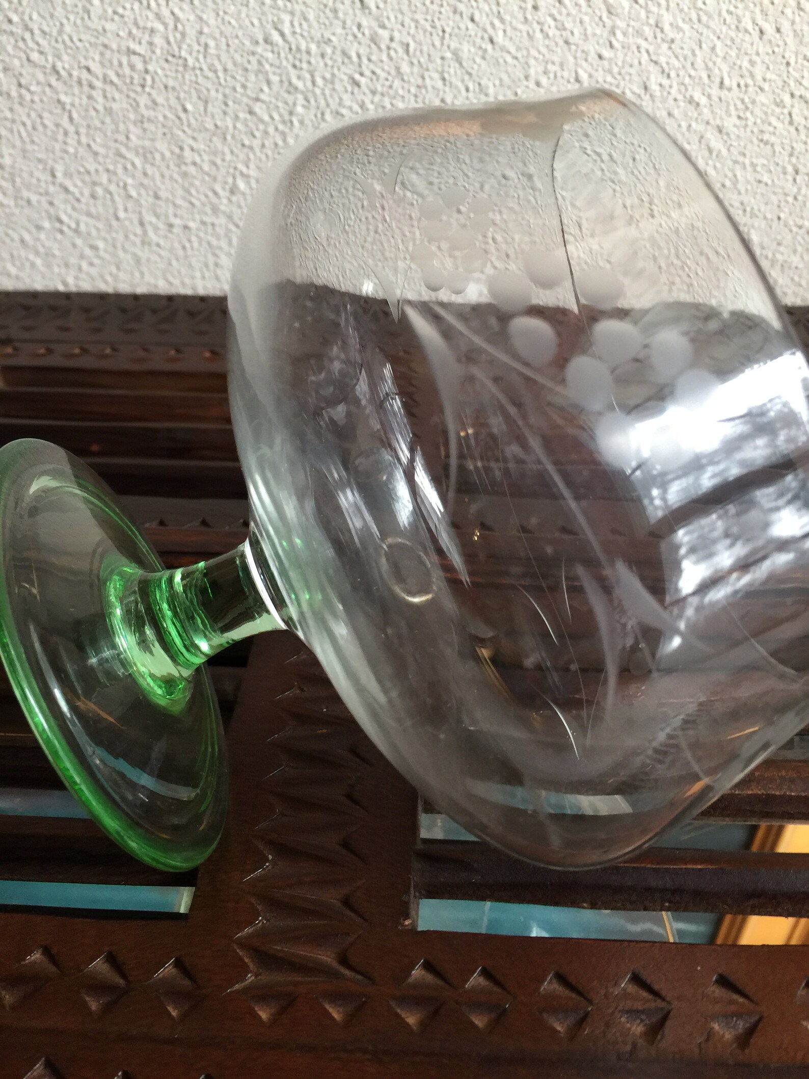 Green Crystal Glass Stem Etched Goblet - Etsy