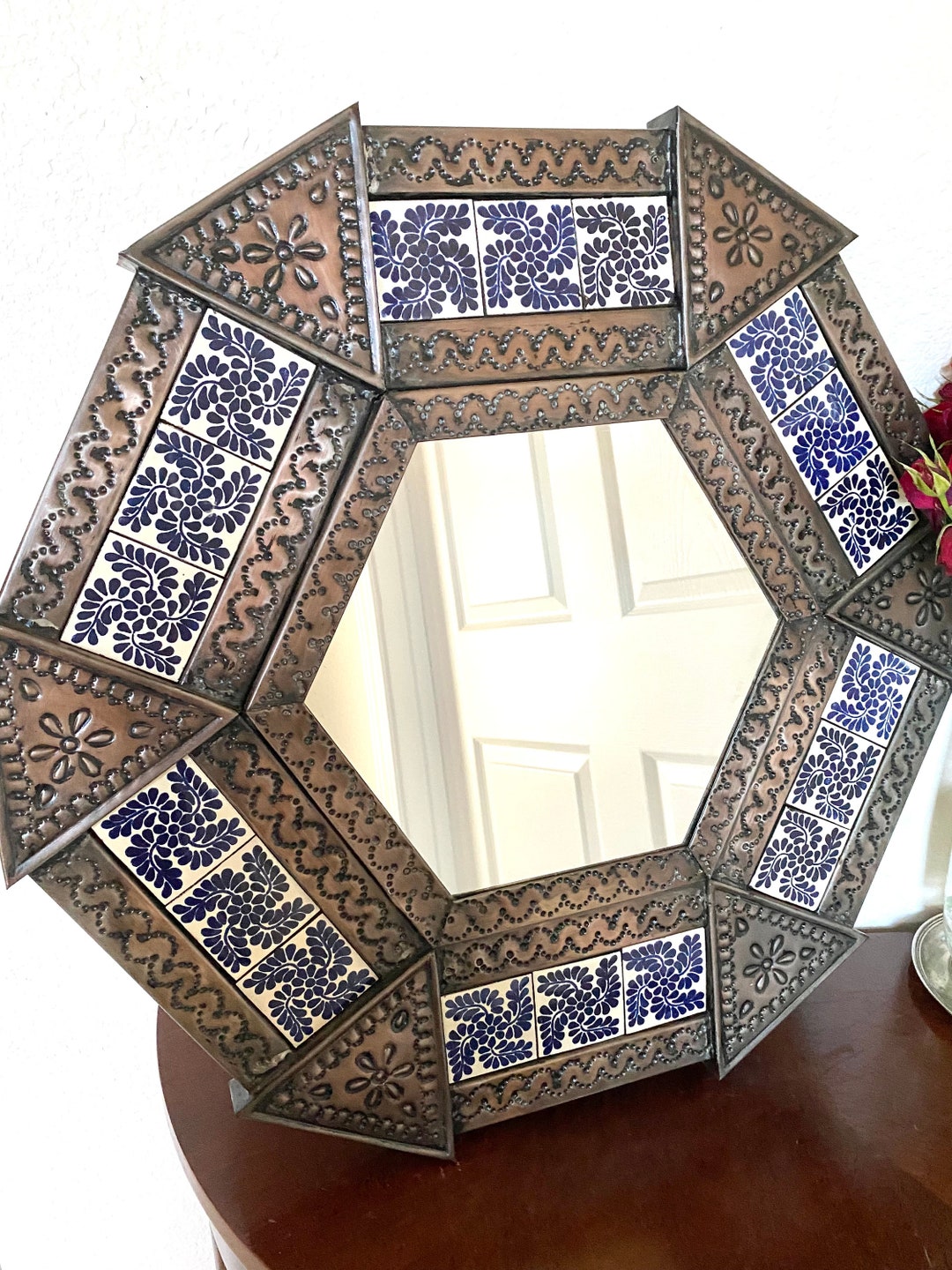 Mexican Tile Mirror, Punched Metal Mirror - Etsy