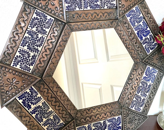 Mexican Tile Mirror, Punched Metal Mirror - Etsy