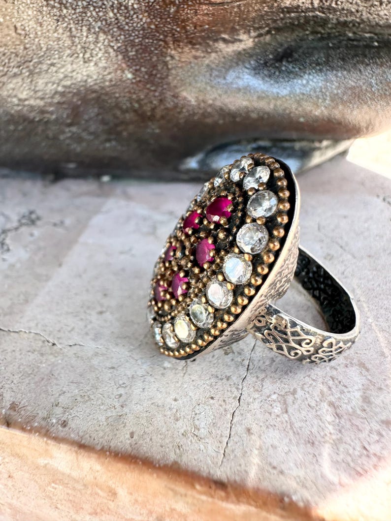 Vintage Turkish Hurrem Ring: Sterling Silver, Ruby & Cubic Zirconia ...