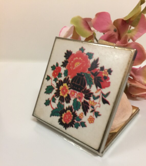 vintage enamel compact mirror - Gem
