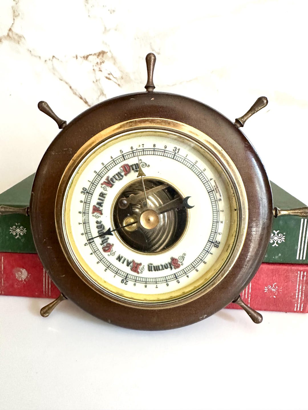 MCM Wood and Brass Barometer - Etsy