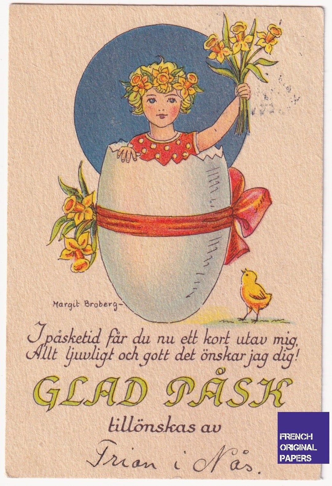 Margit Broberg Glad Påsk / Happy Easter 1930s Lovely Old Small Swedish ...