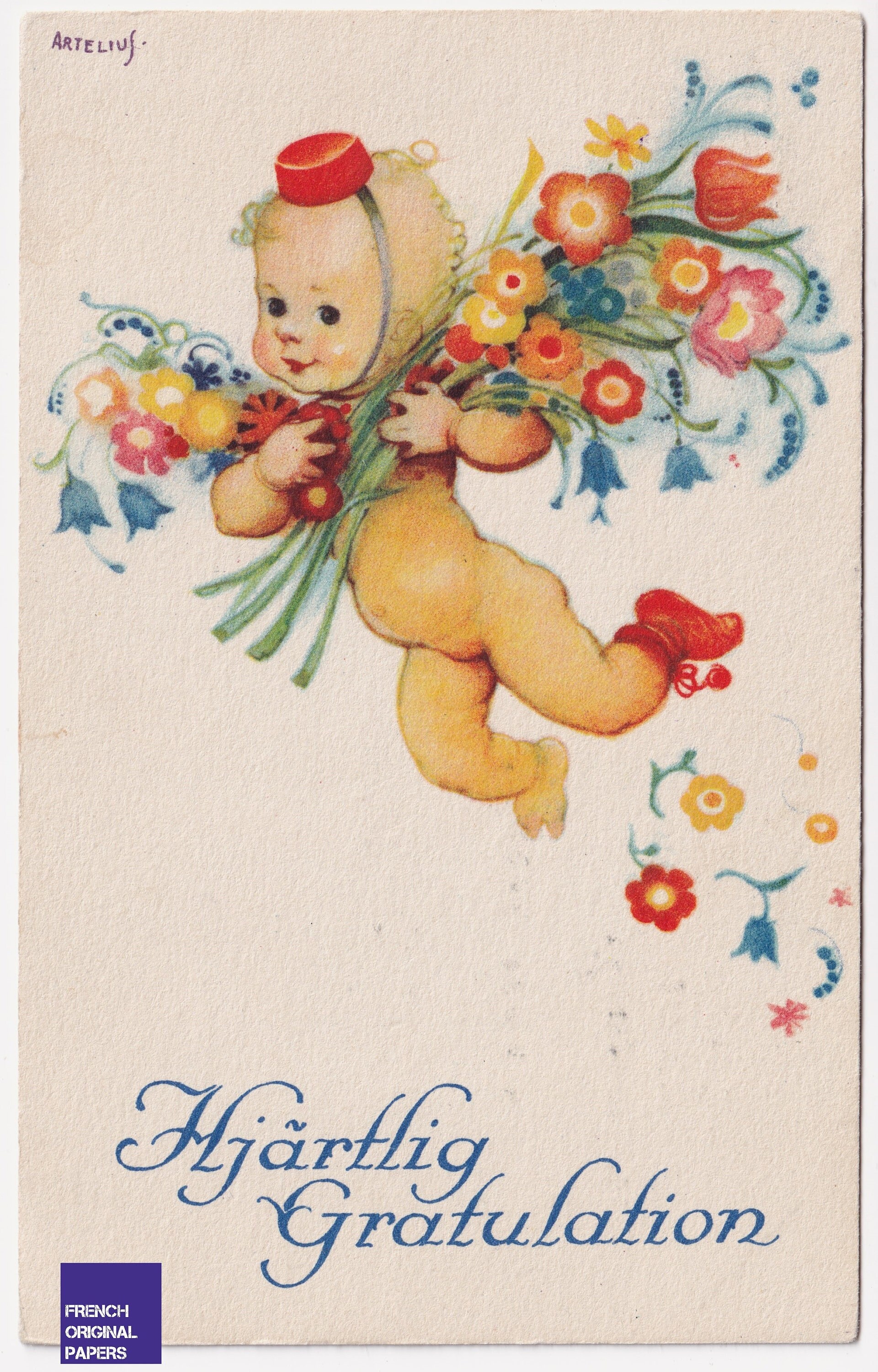 Congratulations Lovely Vintage Swedish Postcard 1935 - Etsy