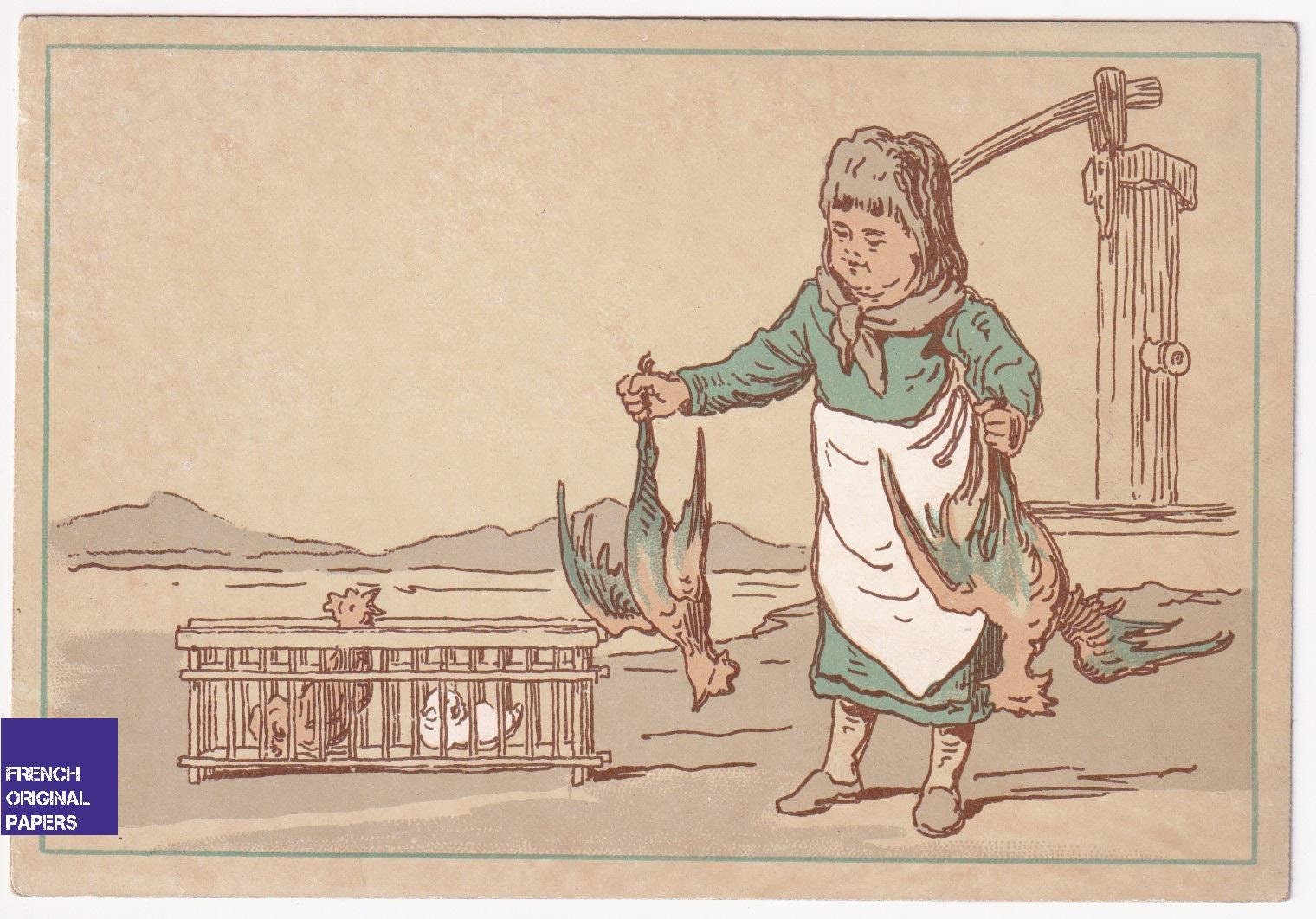 The Poultry Farm Woman Lovely Old Victorian Era Trade Card 1895 No ...