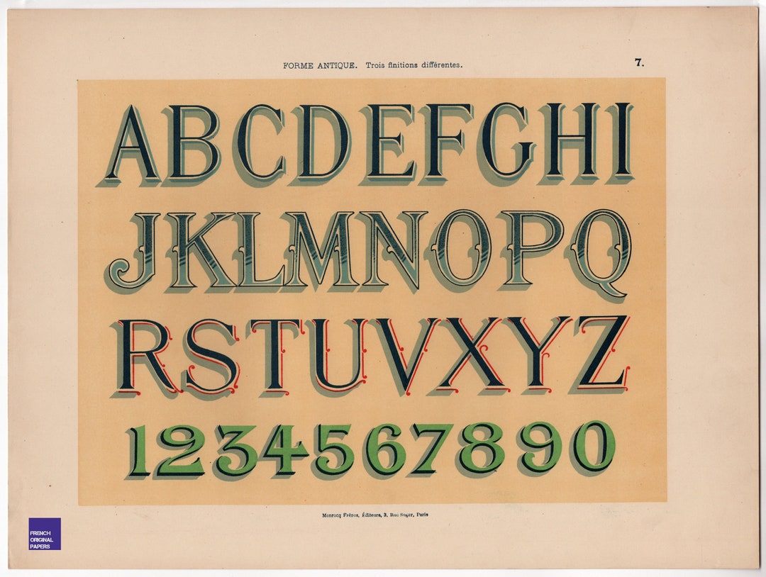 Antique Shape Alphabet / Superb Lithography Print 1895 - Painter ABC ...