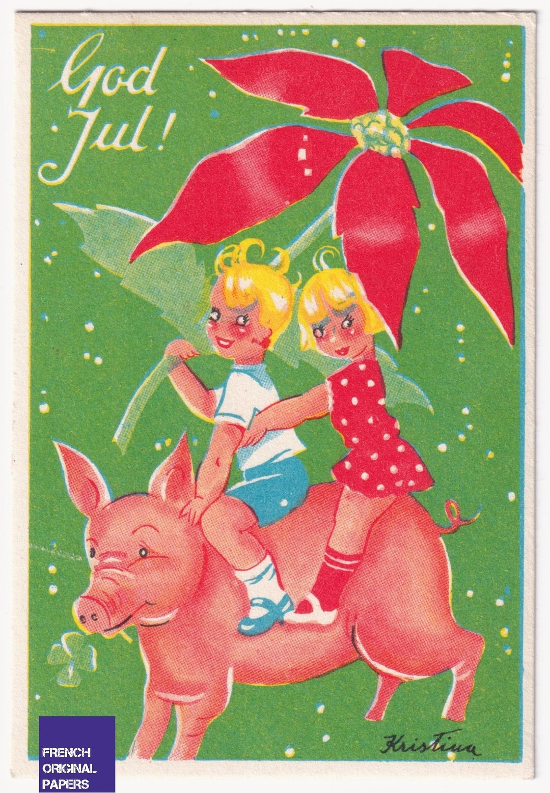 Kristina God Jul / Merry Christmas 1945s small Swedish Greeting ...
