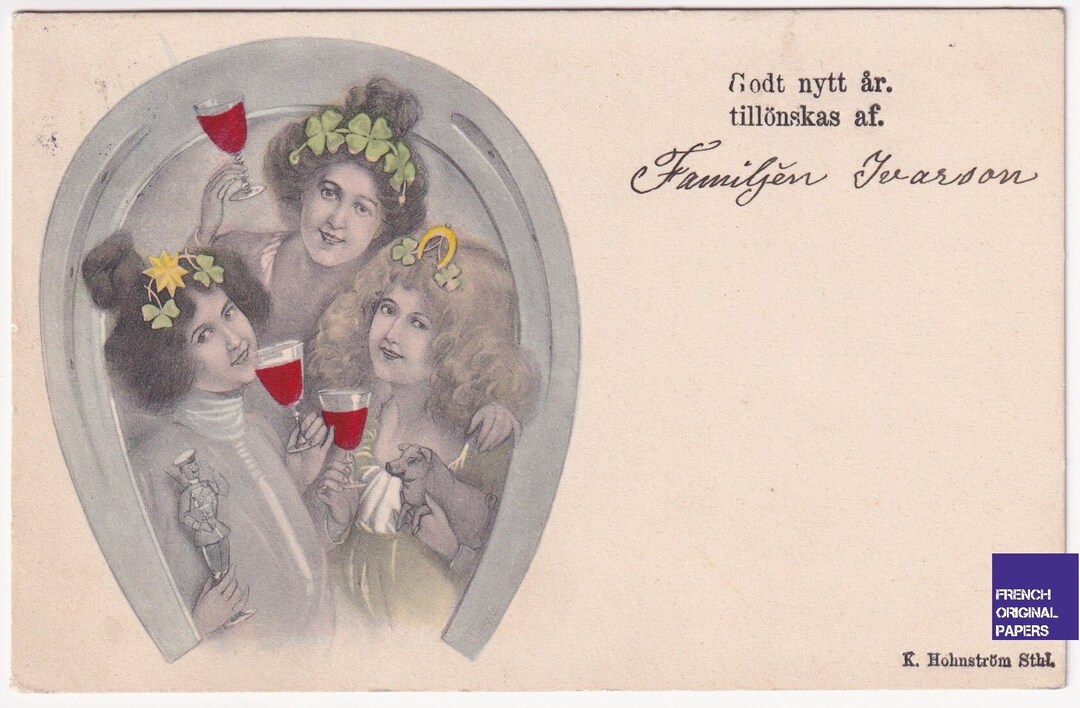 Viennese Style -lovely Vintage Swedish Postcard 1905 - Happy New Year ...