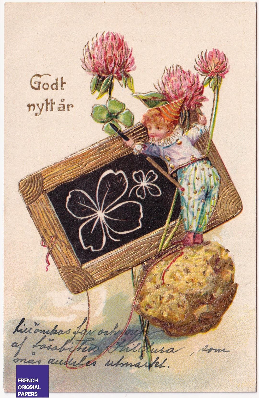Embossed Happy New Year Wishes 1904 Superb Old Swedish Vintage Postcard ...