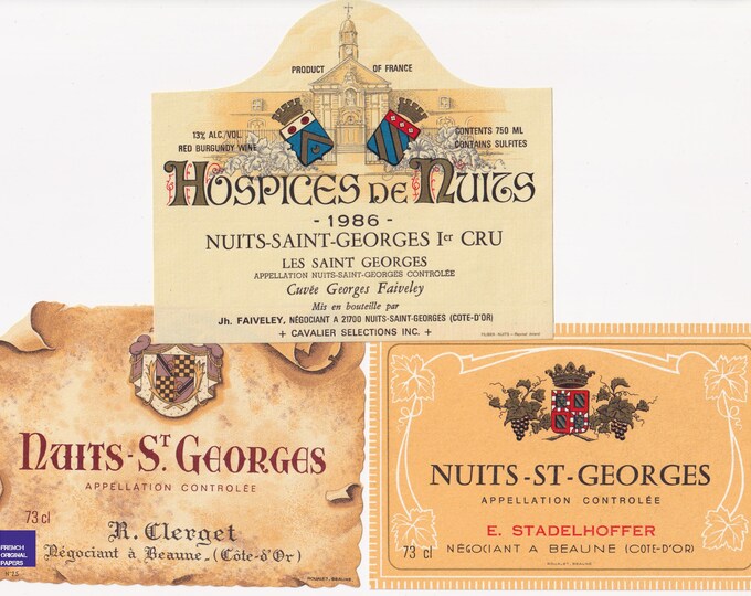 SET of 3 - Beautiful Unused Vintage Wine Labels - 1980s - Bourgogne ...