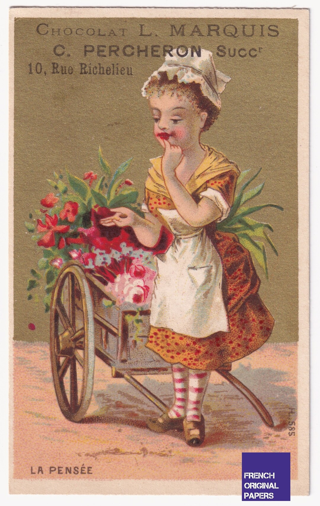 The Flower Girl - French Victorian Trade Card 1895 Advert. Chocolate ...