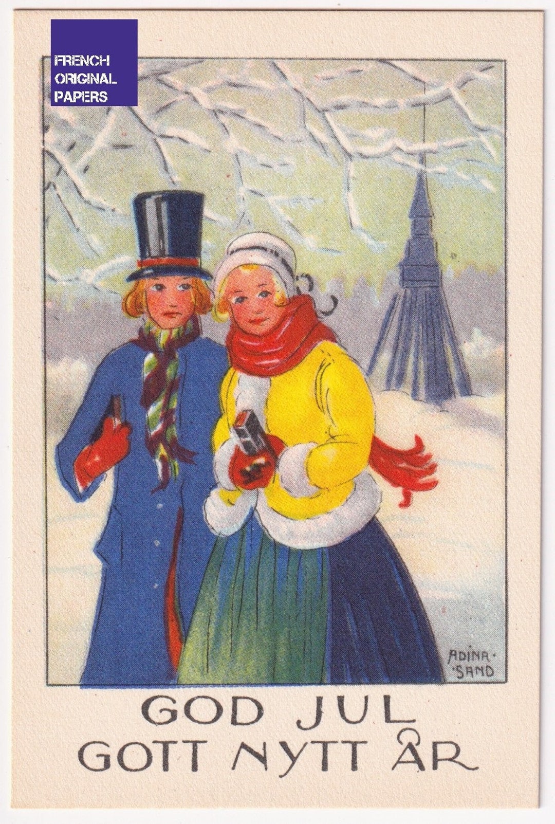 Adina Sand christmas & New Year Wishes 1935/40 lovely Old Small Swedish ...