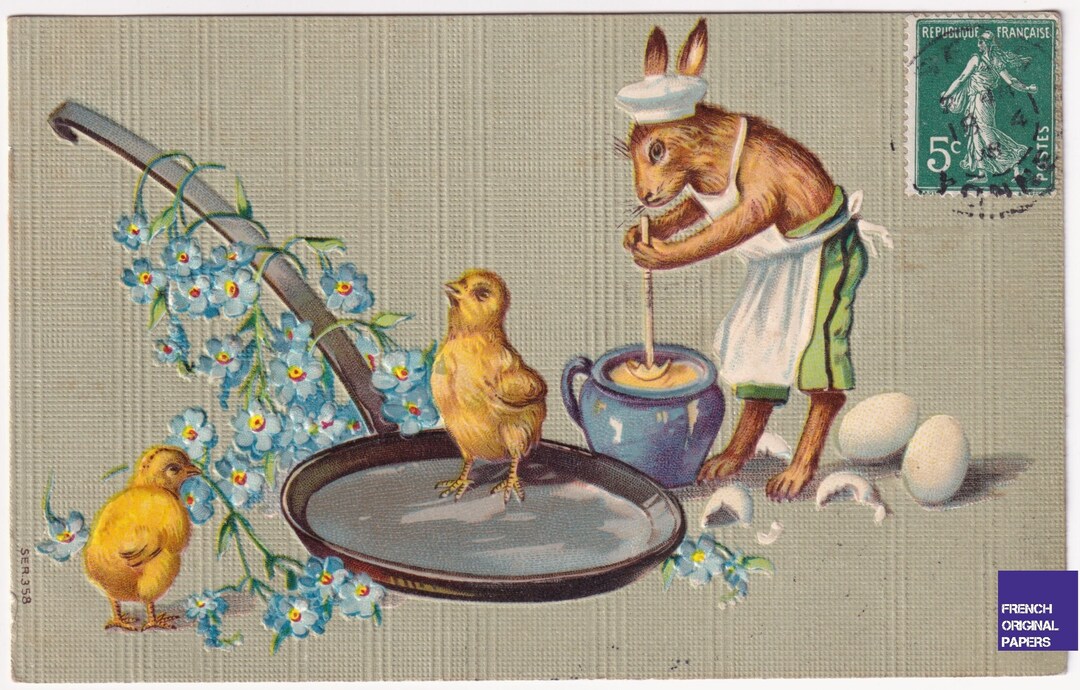 Humanized Rabbit Easter Scene Lovely Antique Greeting Embossed Postcard ...