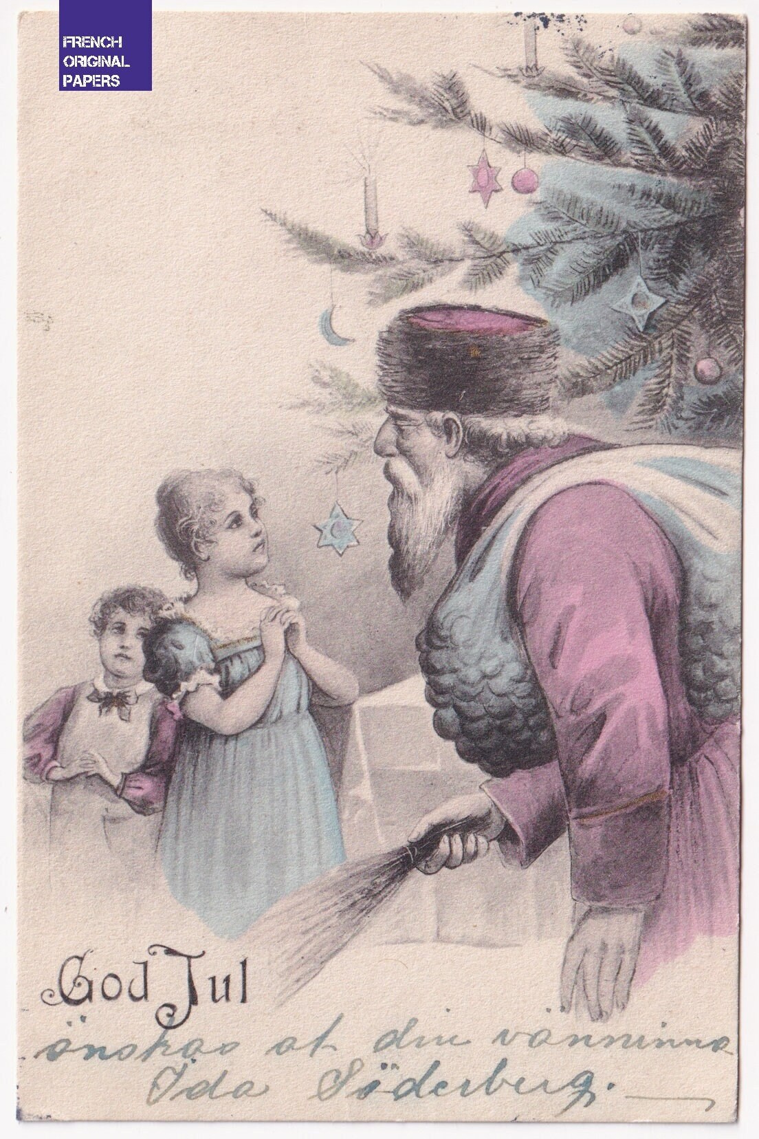 Merry Christmas Rare Swedish Vintage Postcard Illustrator 1905 Santa ...