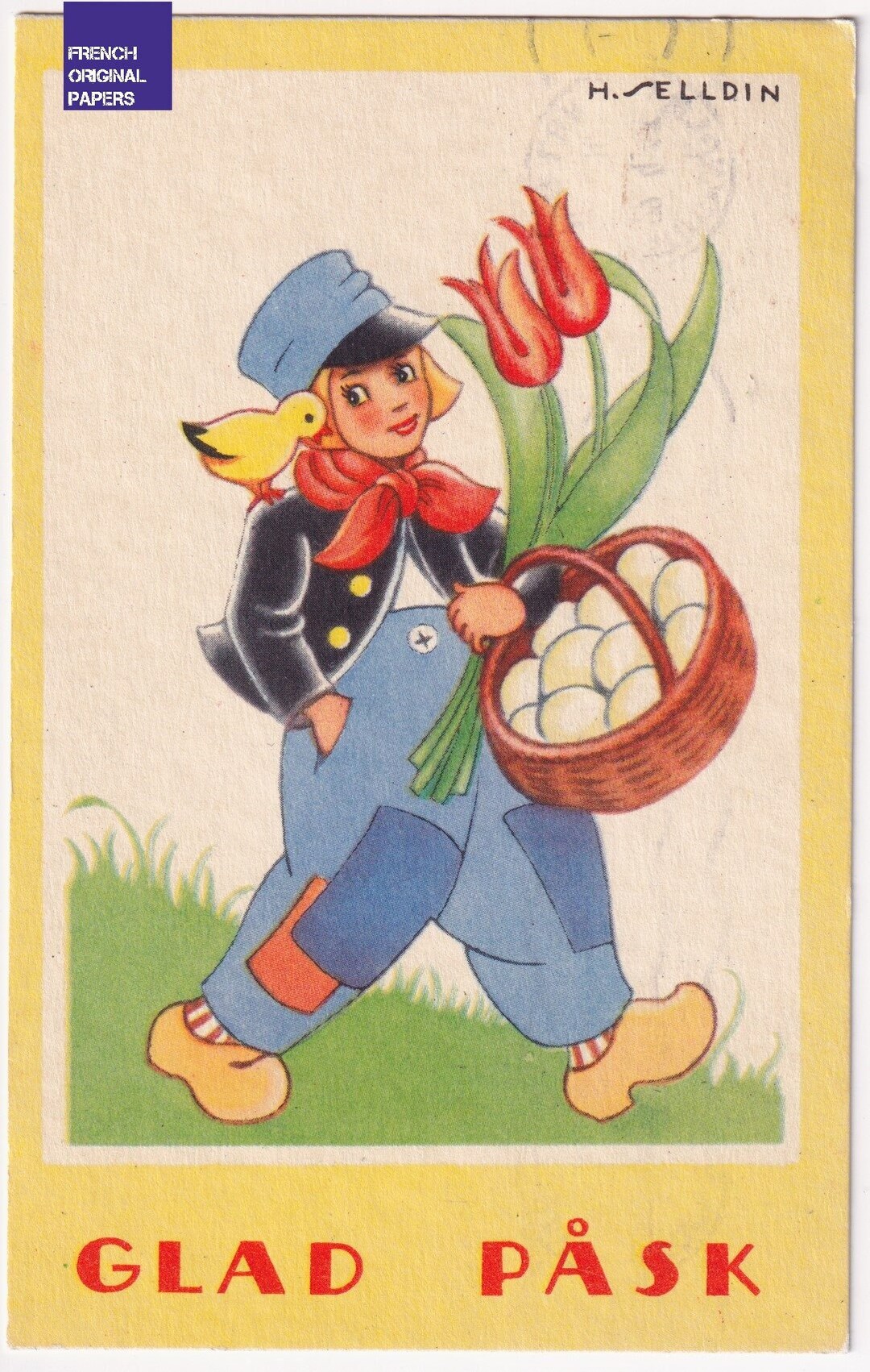 Helfrid Selldin - Glad Påsk / Happy Easter 1943 -lovely Old Swedish ...