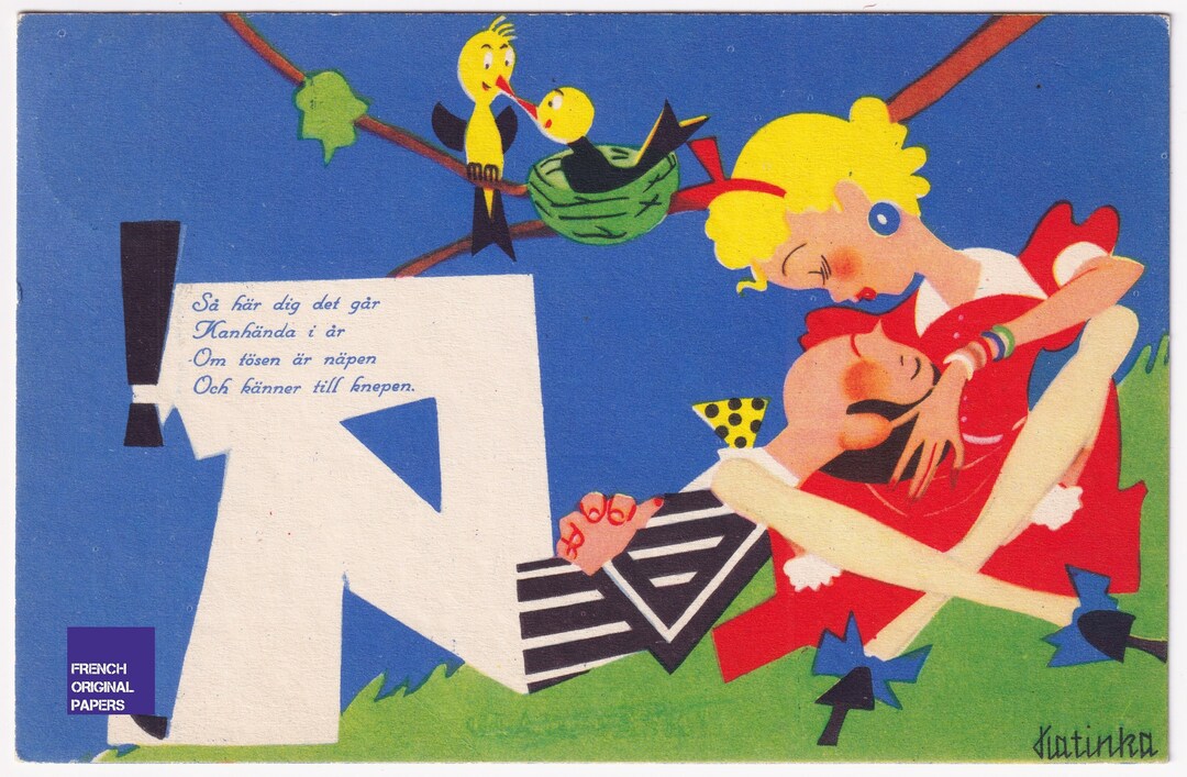 Katinka - Countryside Lovers - Rare Old Postcard Vintage Sweden 1943 ...