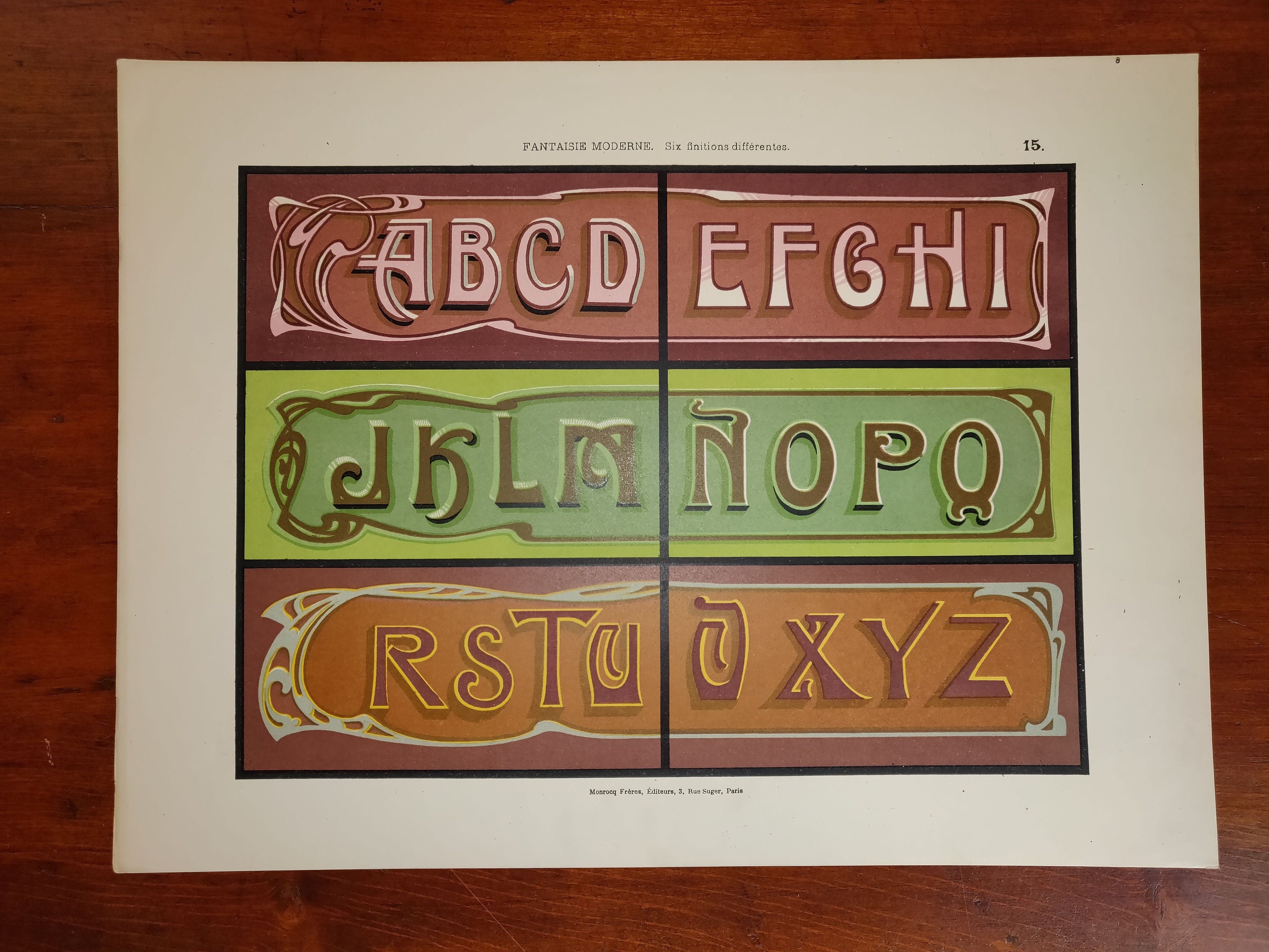 Art Nouveau lovely Antique & Vintage Lithography Print 1900s Alphabet ...