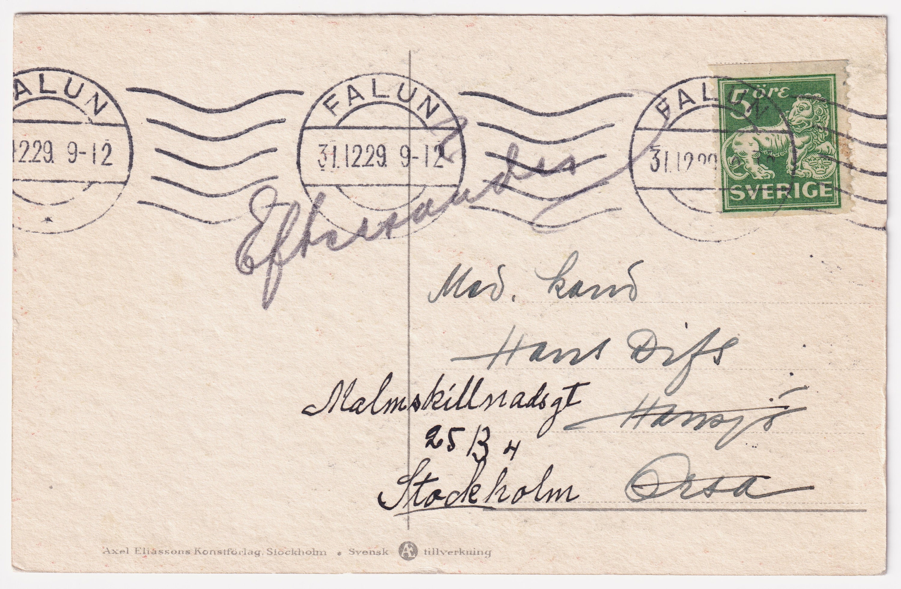 Adina Sand Happy New Year Wishes Vintage Old Postcard From Sweden 1929 ...