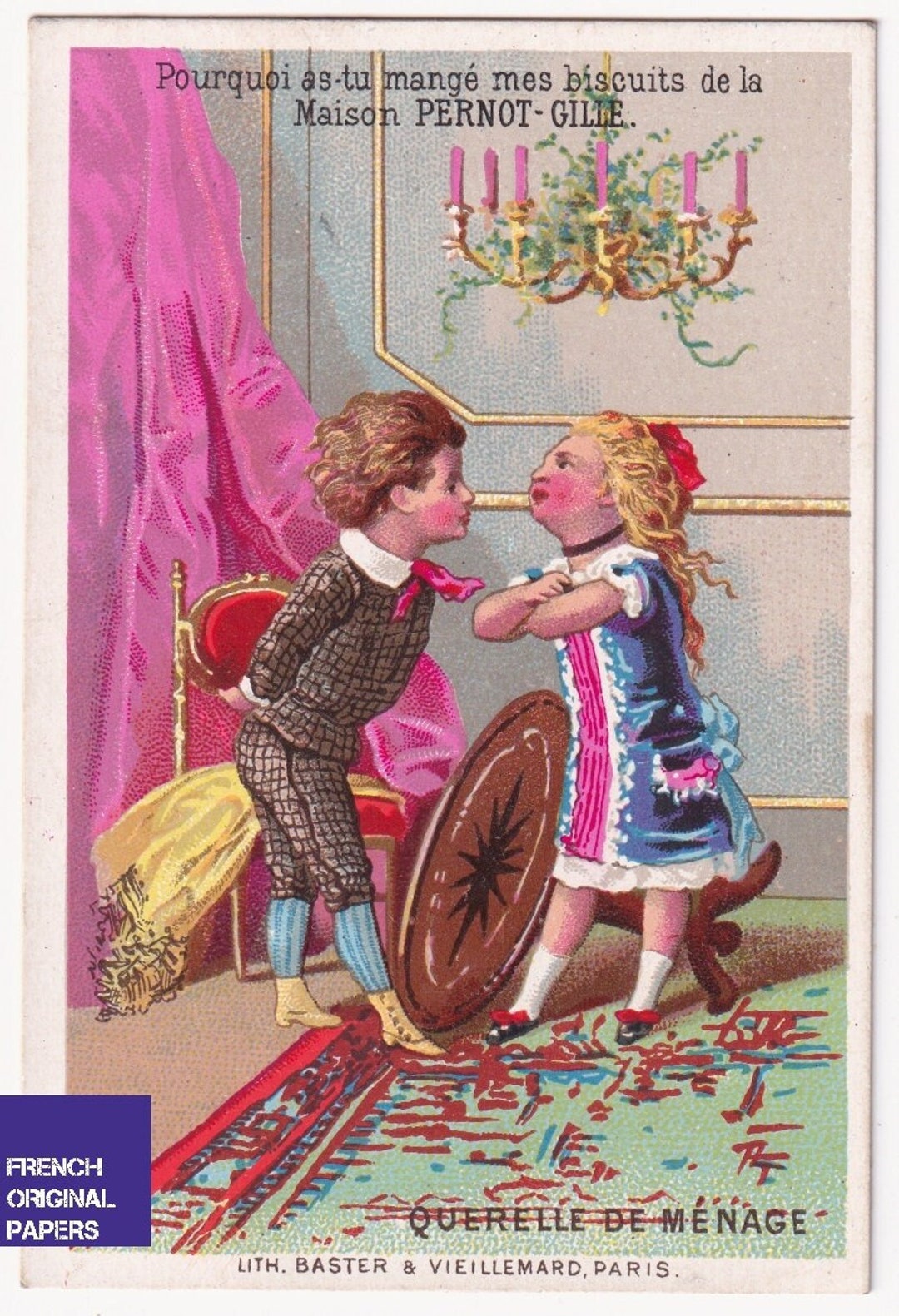 Household Quarrel Rare French Victorian Trade Card 1890 Biscuits Pernot ...