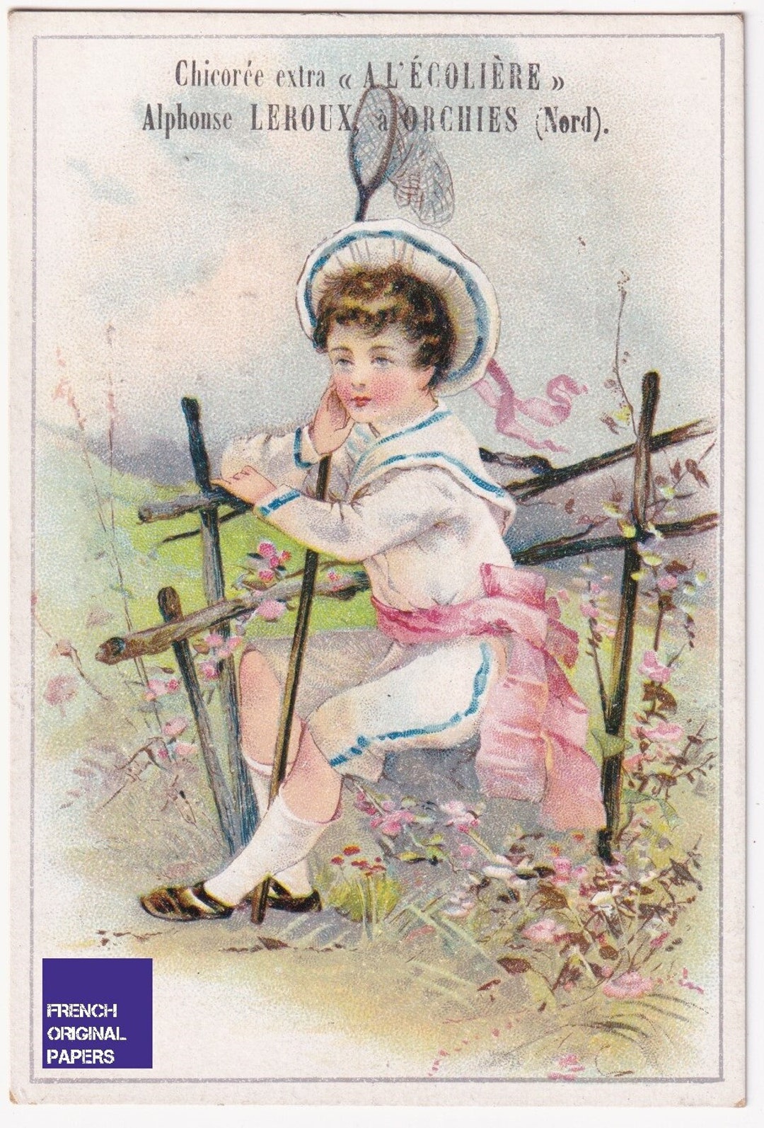 Lovely French Victorian Era Trade Card 1895 -brand Leroux -sailor Boy ...