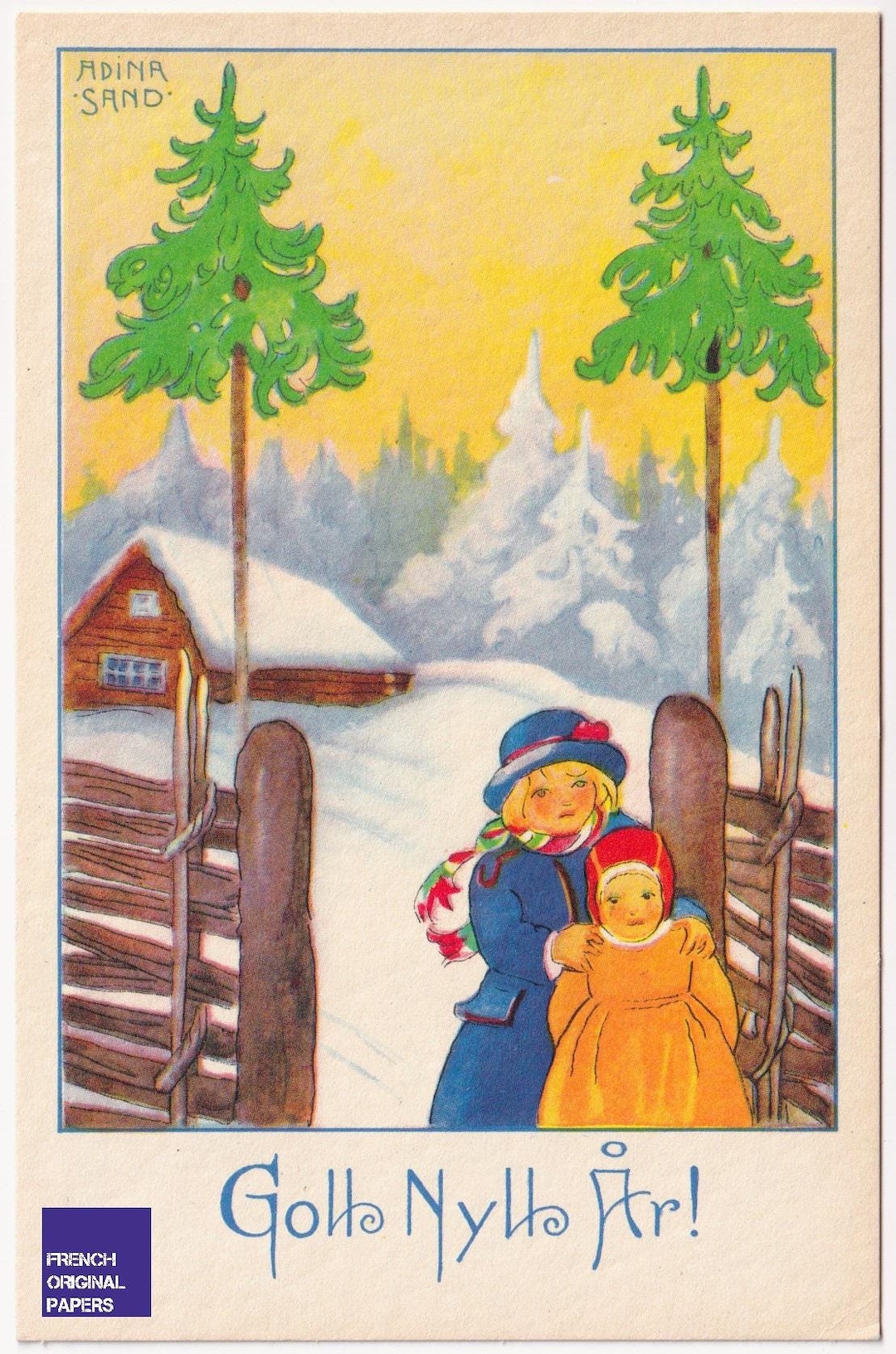 Adina Sand / Happy New Year Wishes 1935s - Lovely Vintage Postcard From ...