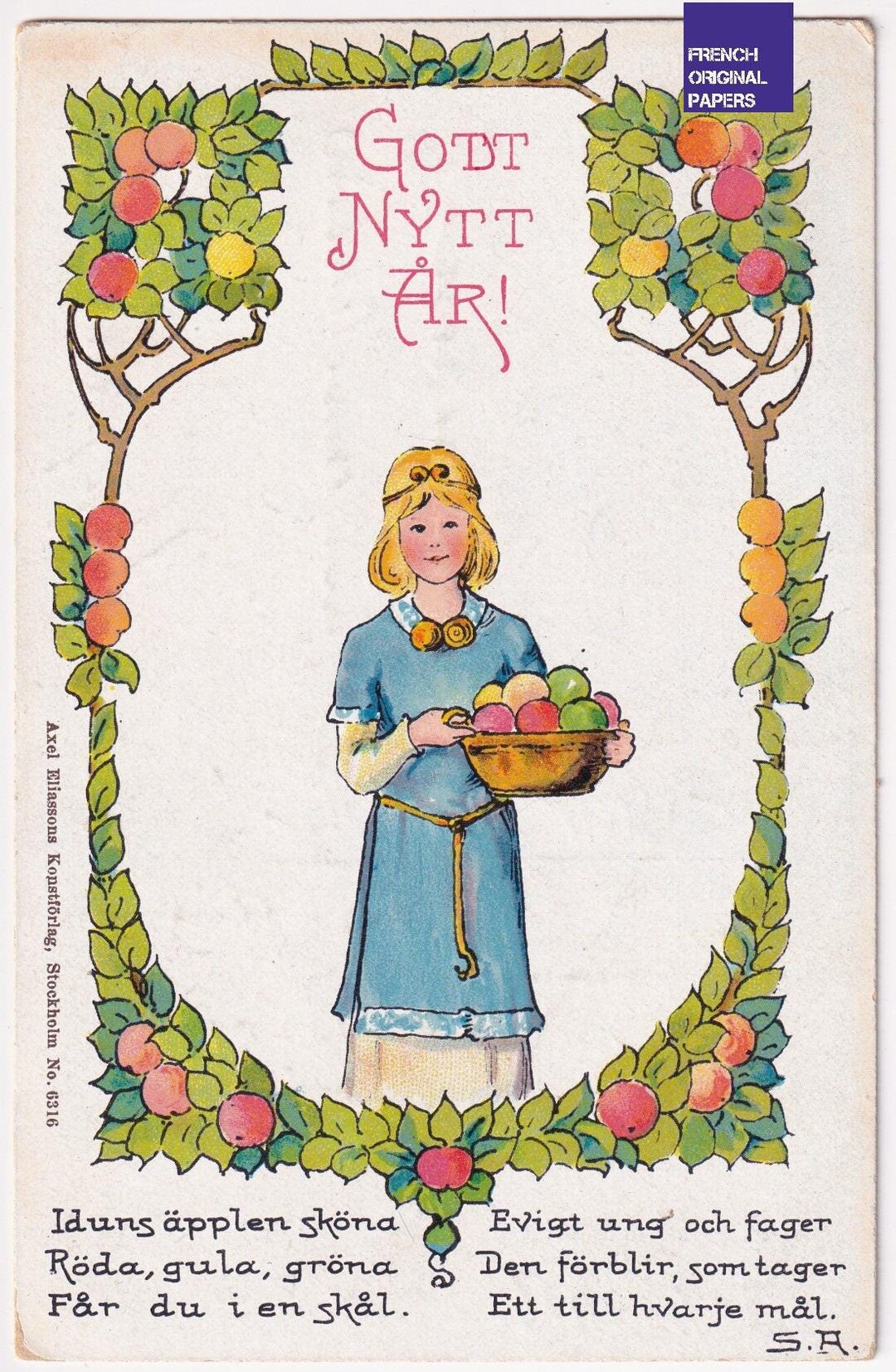 Signe Aspelin Happy New Year 1916 lovely Greeting Postcard From Sweden ...