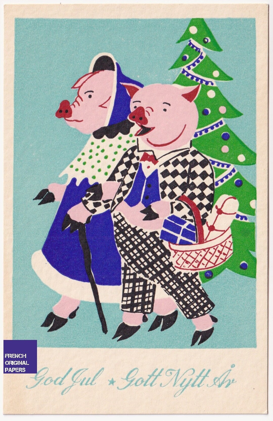 Amazing Humanized Pigs - Christmas & New Year Wishes - Artist 1940s ...