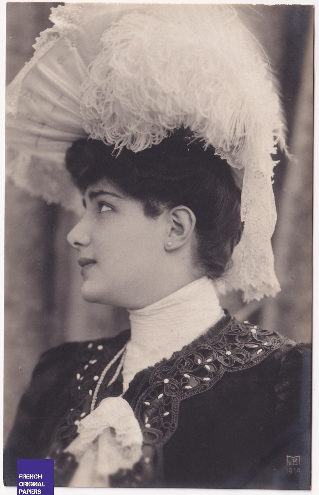 Superb Woman Portrait - Postcard 1910 Lady Photography Paris - Feather ...