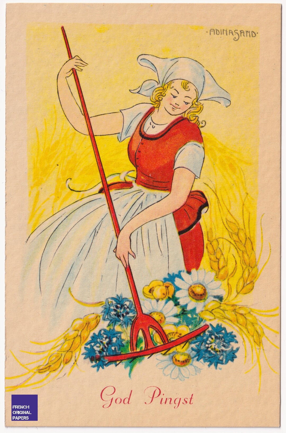 Adina Sand - Happy Pentecost 1935/40 -lovely Vintage Swedish Greeting ...